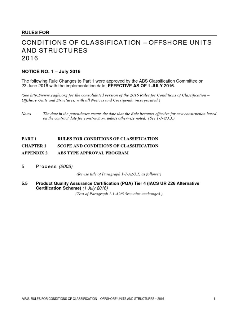 Revisions to ABS Rules for Conditions of Classification – Offshore ...