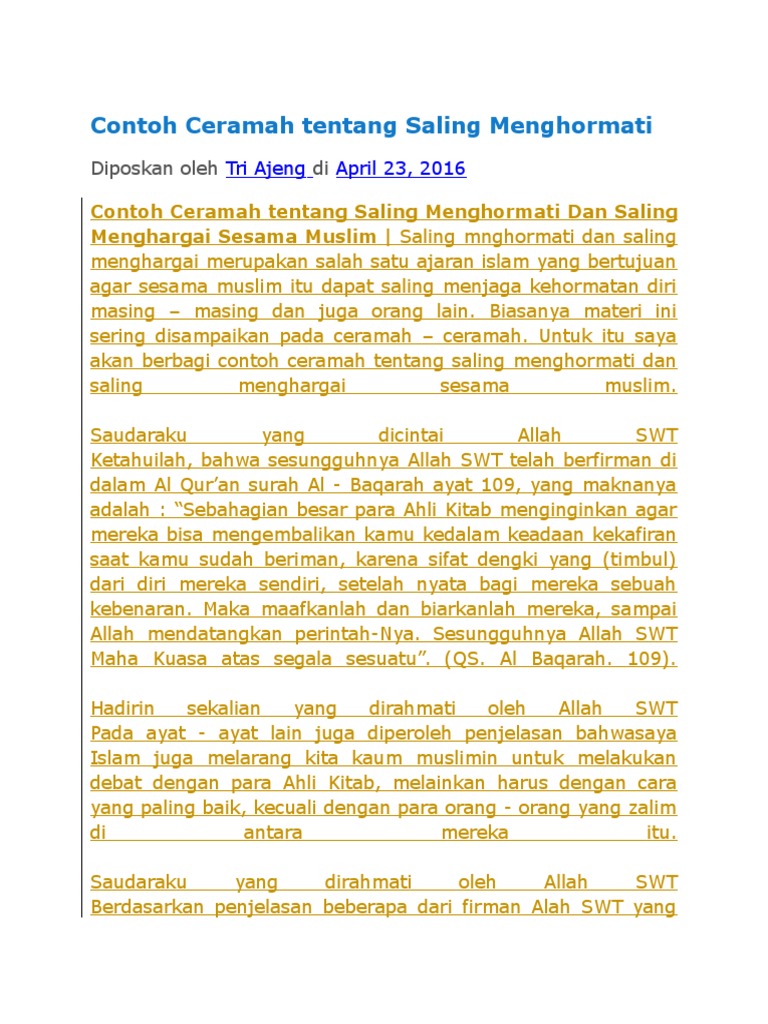 Ceramah Saling Menghargai dalam Islam | PDF
