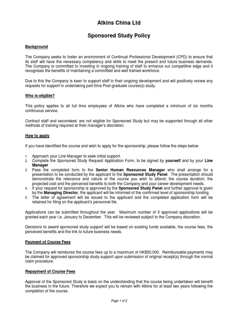 Atkins China LTD Sponsored Study Policy: Background | PDF | Competence ...