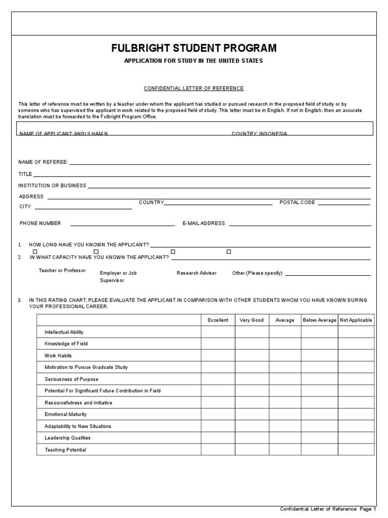 Fulbright Reference Letter Guide | PDF | Teachers | Graduate School