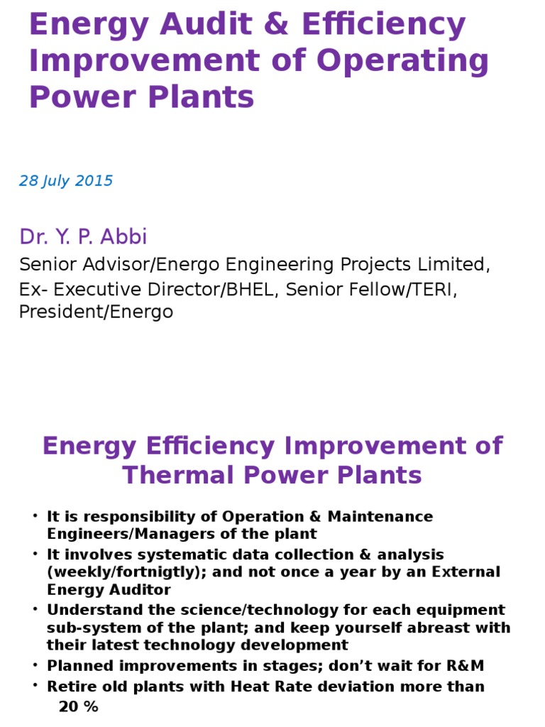 Energy Audit & Efficiency Improvement of Operating Power Plants | PDF ...