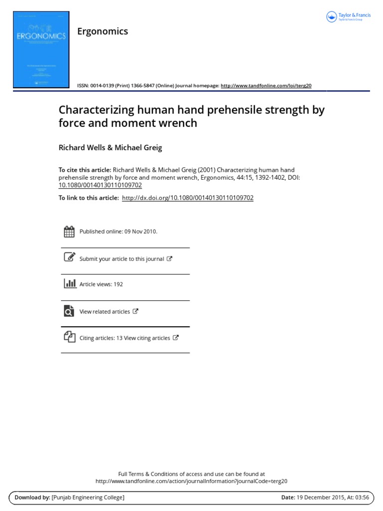 Human Hand Prehensile Strength by Force and Moment Wrench | PDF | Hand ...