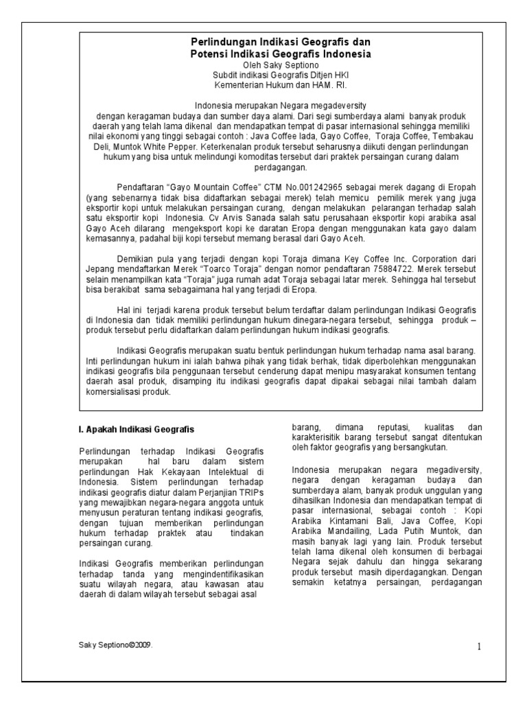 HKI - Mengenal Indikasi Geografis PDF | PDF