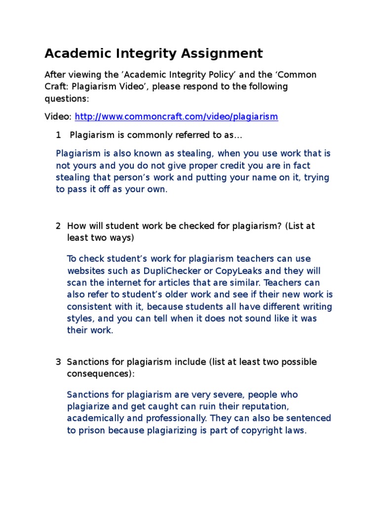Academic Integrity Assignment | PDF | Academic Integrity | Plagiarism