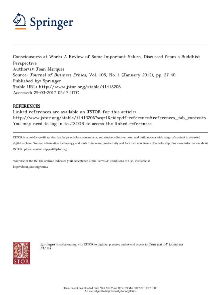 Consciousness at Work: A Review of Some Important Values, Discussed ...