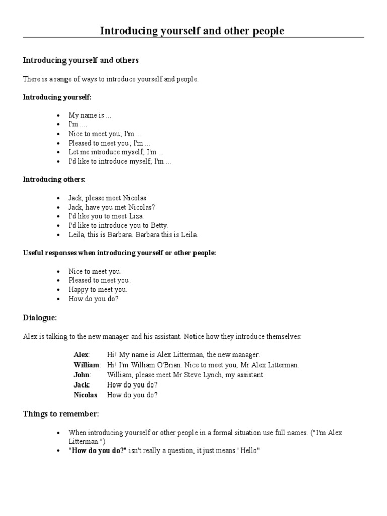 Activity - Introducing Yourself and Other People | PDF