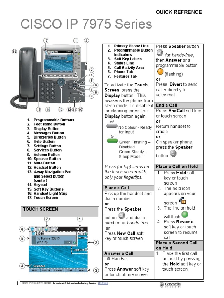 Cisco IP 7975 Series - Quick Refrence | PDF | Telephone | Telephone Number