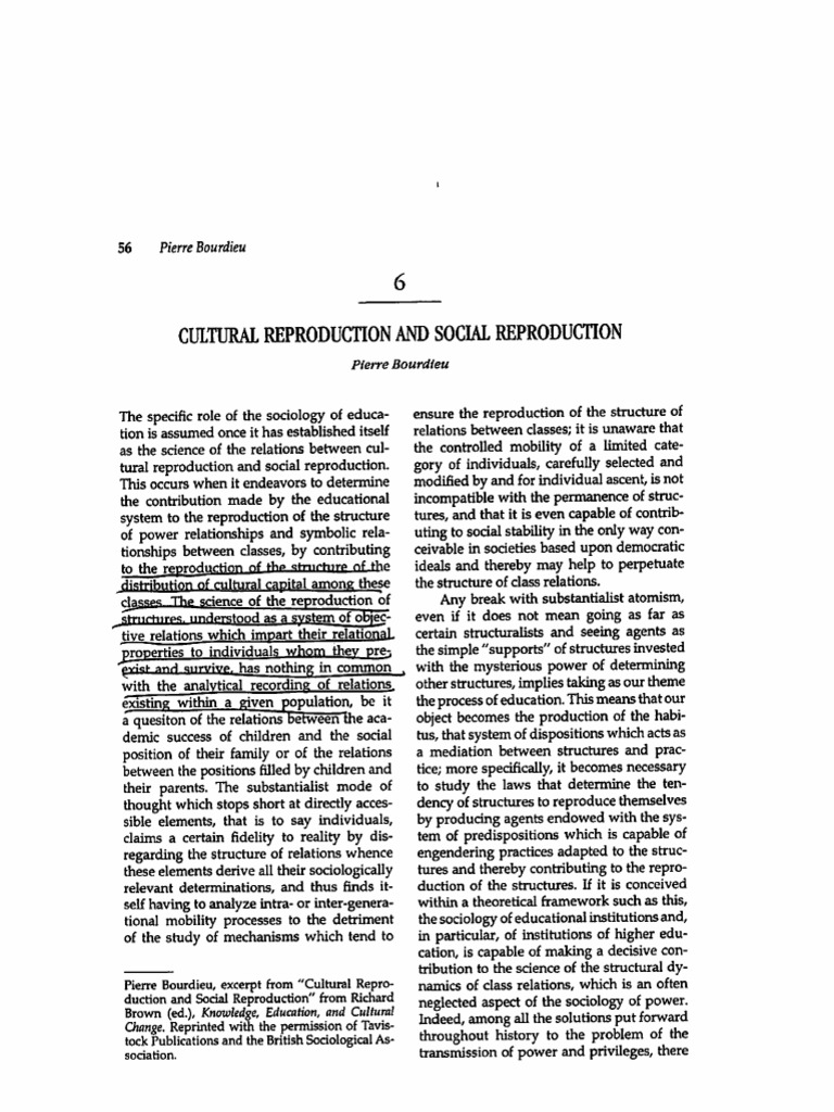 Cultural Reproduction and Social Reproduction PDF | PDF