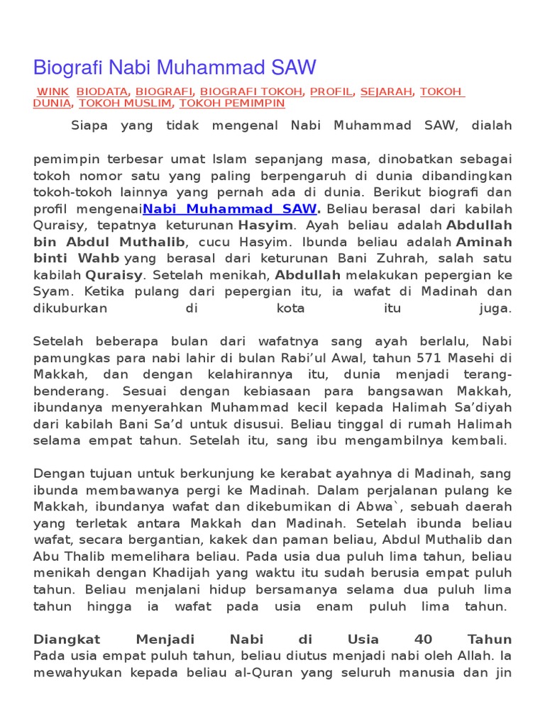 Biografi Nabi Muhammad SAW | PDF