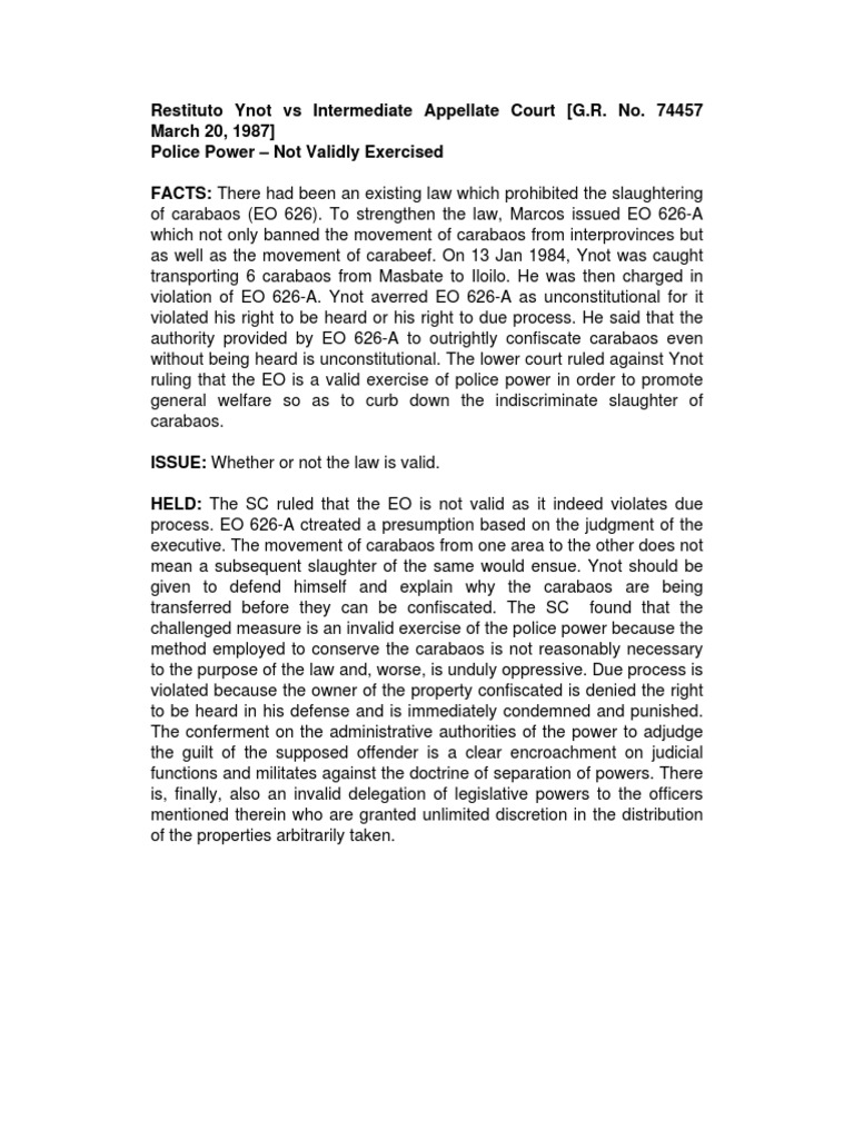 Restituto Ynot Vs Intermediate Appellate Court (G.R. No. 74457 March 20 ...