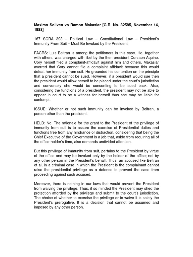 Maximo Soliven Vs Ramon Makasiar (G.R. No. 82585, November 14, 1988 ...