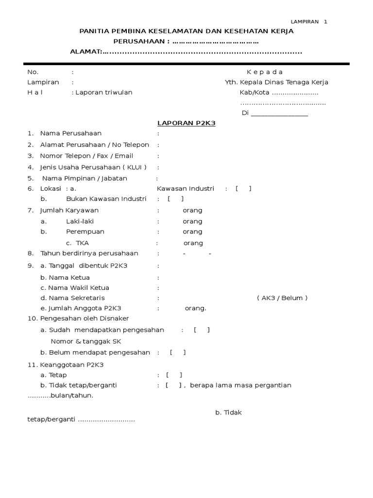 Form Laporan P2K3 | PDF