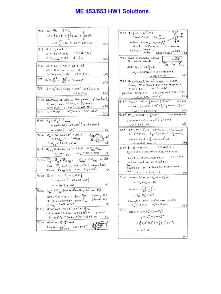 Me 453 s2017 Hw1 Soln | PDF