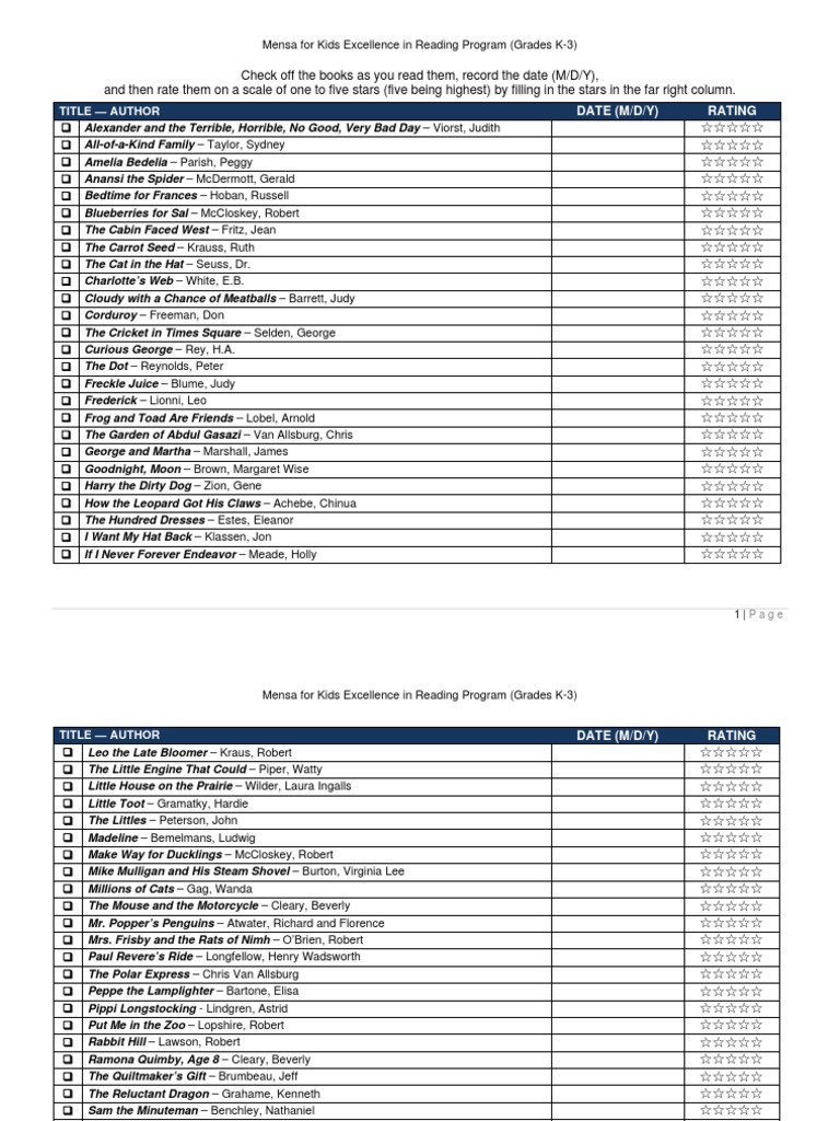 Excellence in Reading K 3 List | PDF | Children's Books | Children's ...