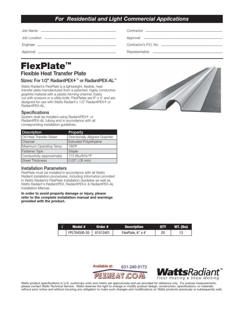 Watts Radiant FlexPlate Product Submittal Product-En-20100422 | PDF ...