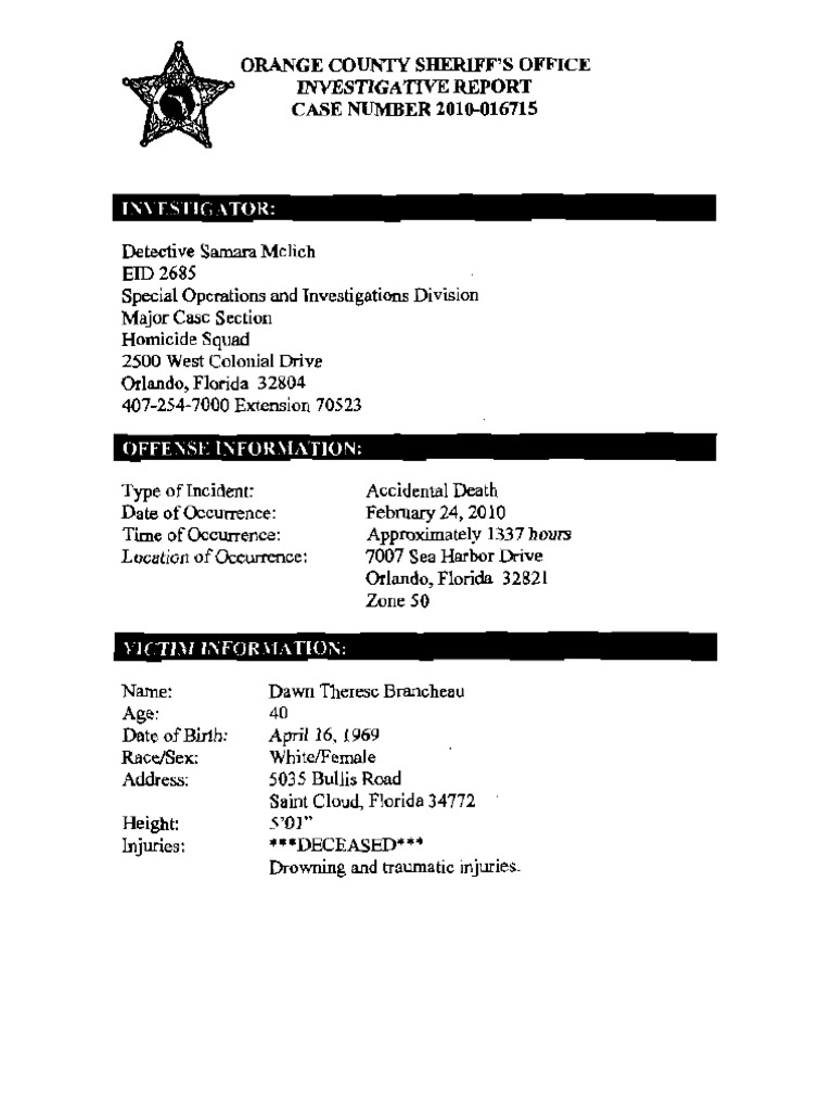 Dawn Brancheau Sherriff's Death Report | PDF | Sea World
