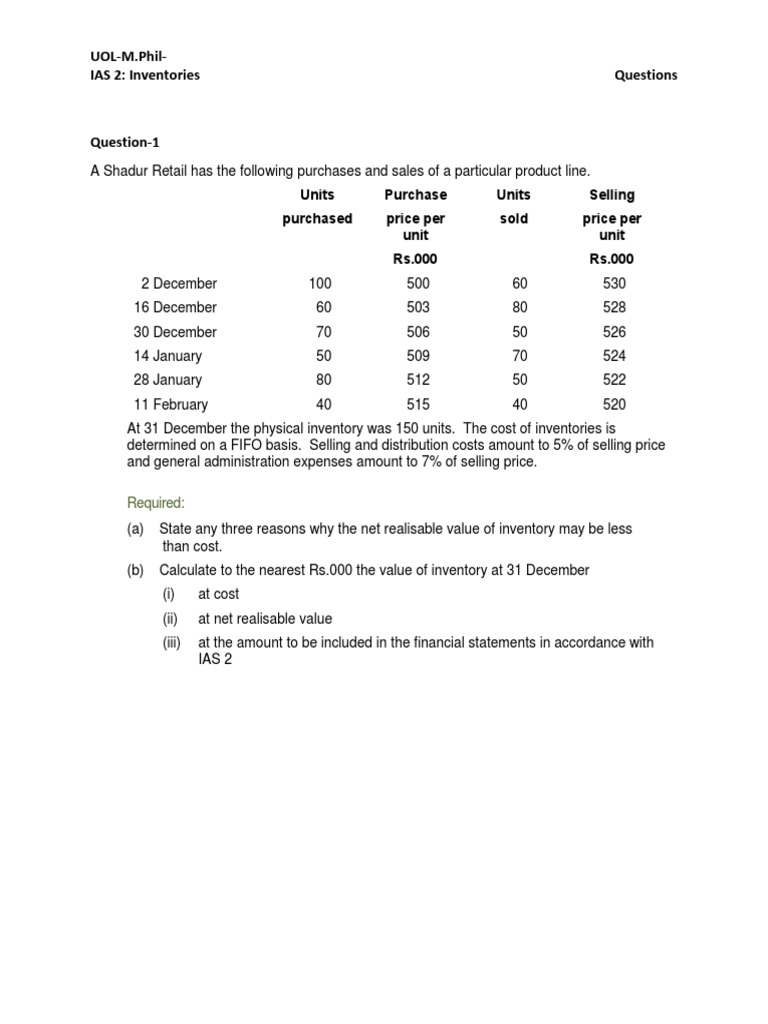 IAS2 (Inventory) - Questions | PDF | Inventory | Economics