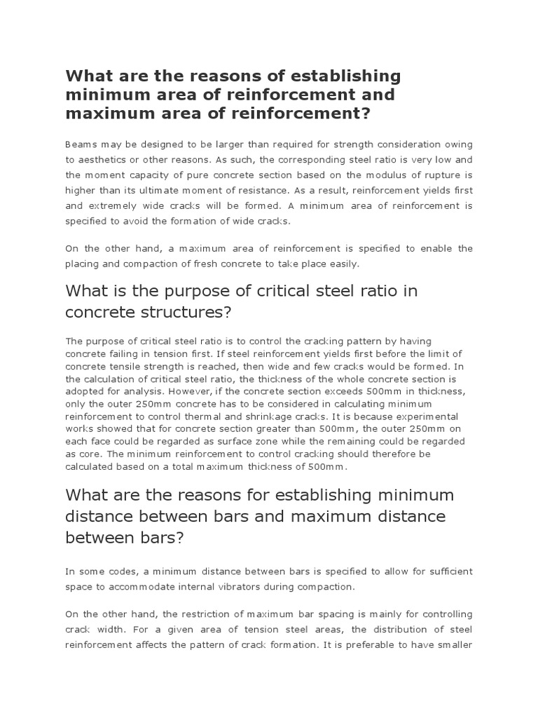 What Are The Reasons of Establishing Minimum Area of Reinforcement and ...