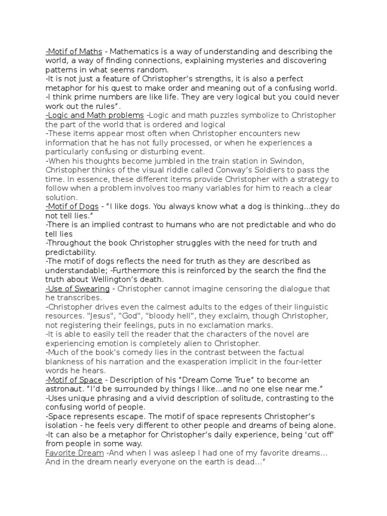Techniques and Motifs in The Curious Incident of The Dog in The Night ...