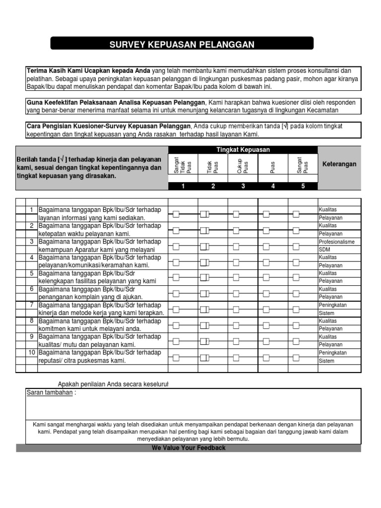 19.kuesioner Survey Kepuasan Pelanggan | PDF