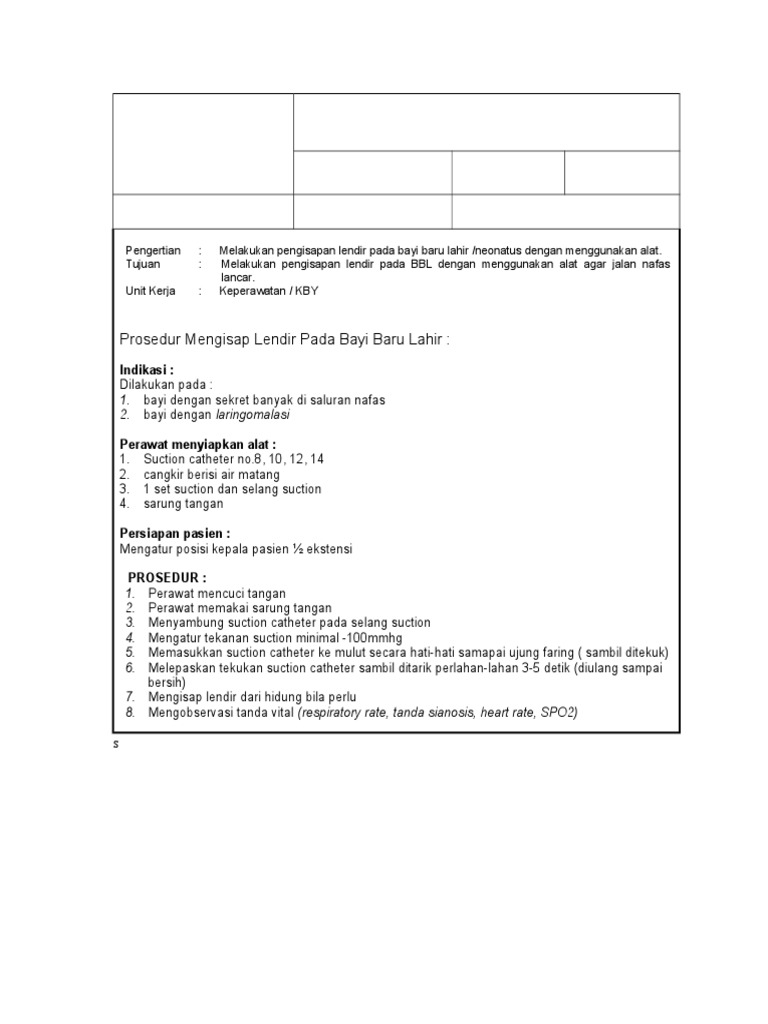 Sop-Kby - Mengisap Lendir Pada Bayi Baru Lahir | PDF