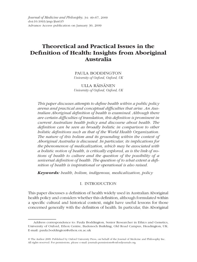 203 Health Definition | PDF | Indigenous Australians | Holism