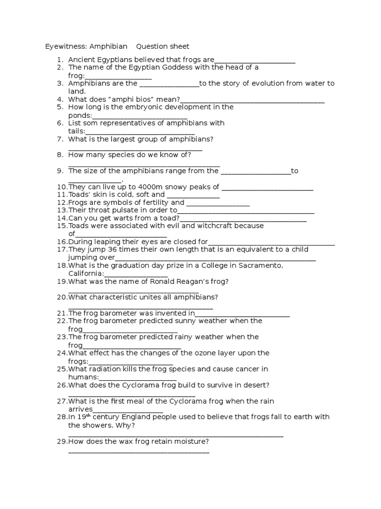 Amphibian Questions To Eyewitness Film | PDF | Frog | Amphibian