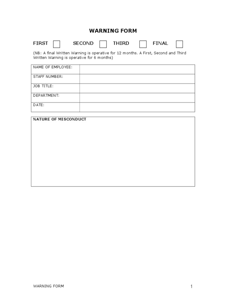 Warning Form: First Second Third Final | PDF