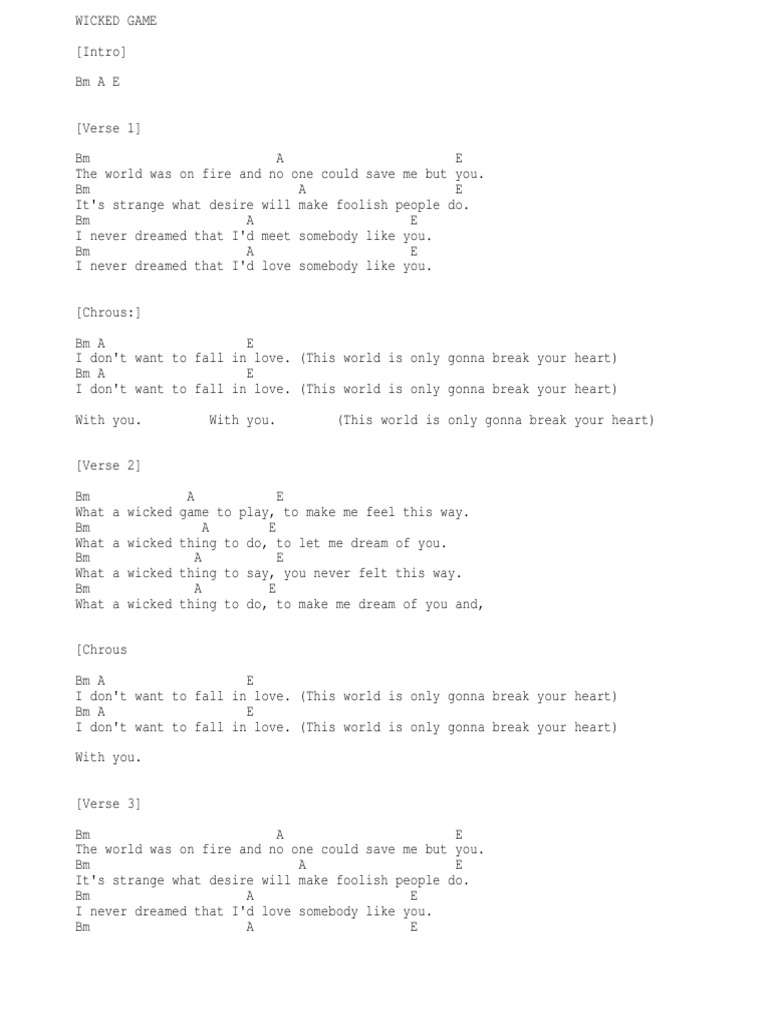 Wicked Game Chords" - An analysis of the chord progression and lyrics ...