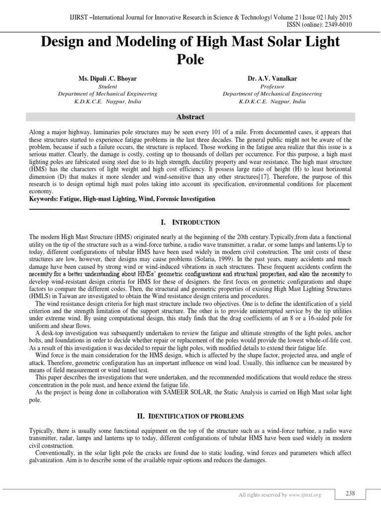 Design and Modeling of High Mast Solar Light PDF | PDF | Fatigue ...