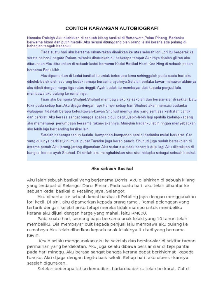 CONTOH KARANGAN AUTOBIOGRAFI