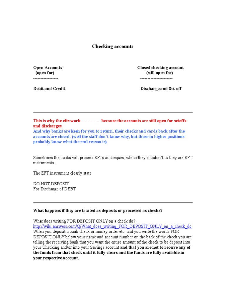 EFT Basic Explanations and Checking Accounts | Notary Public | Cheque