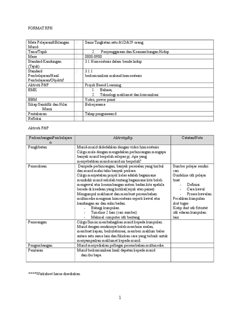 3.1 RPH (PBL) Homeostasis Dalam Benda Hidup | PDF