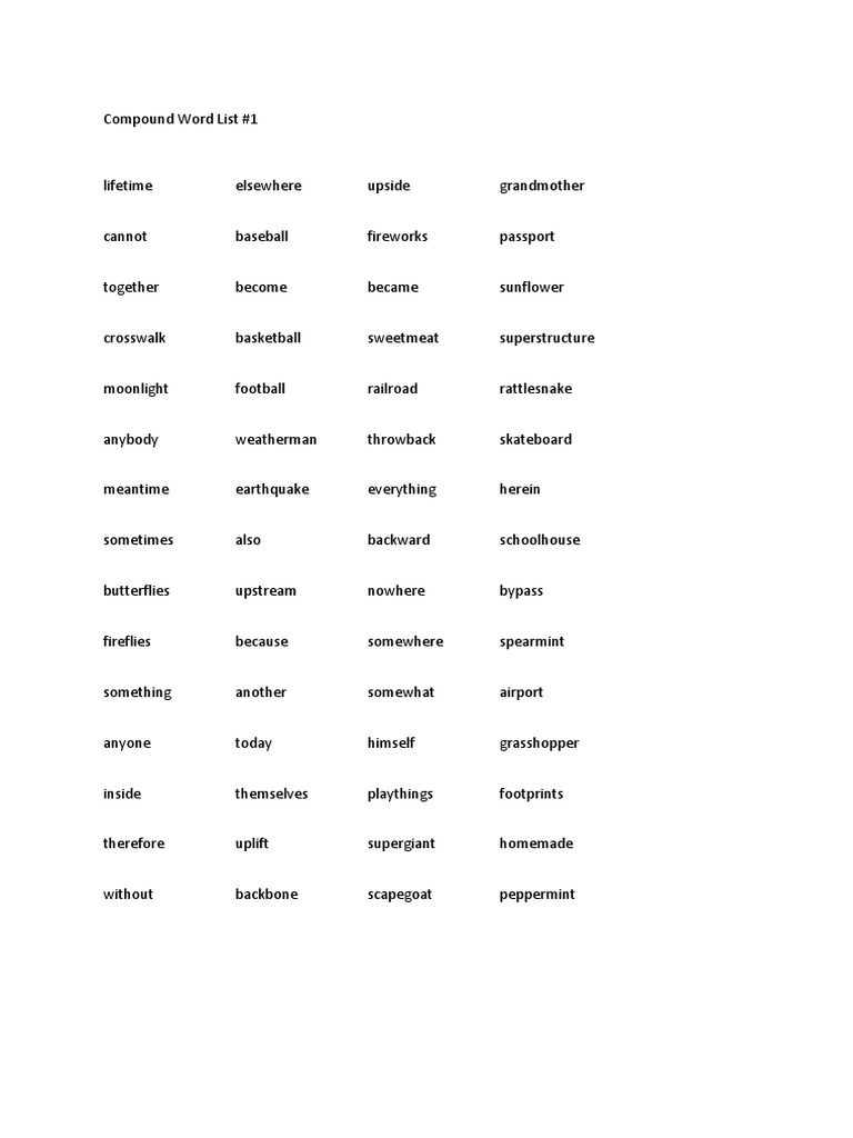 Compound Word List PDF | PDF | Nature