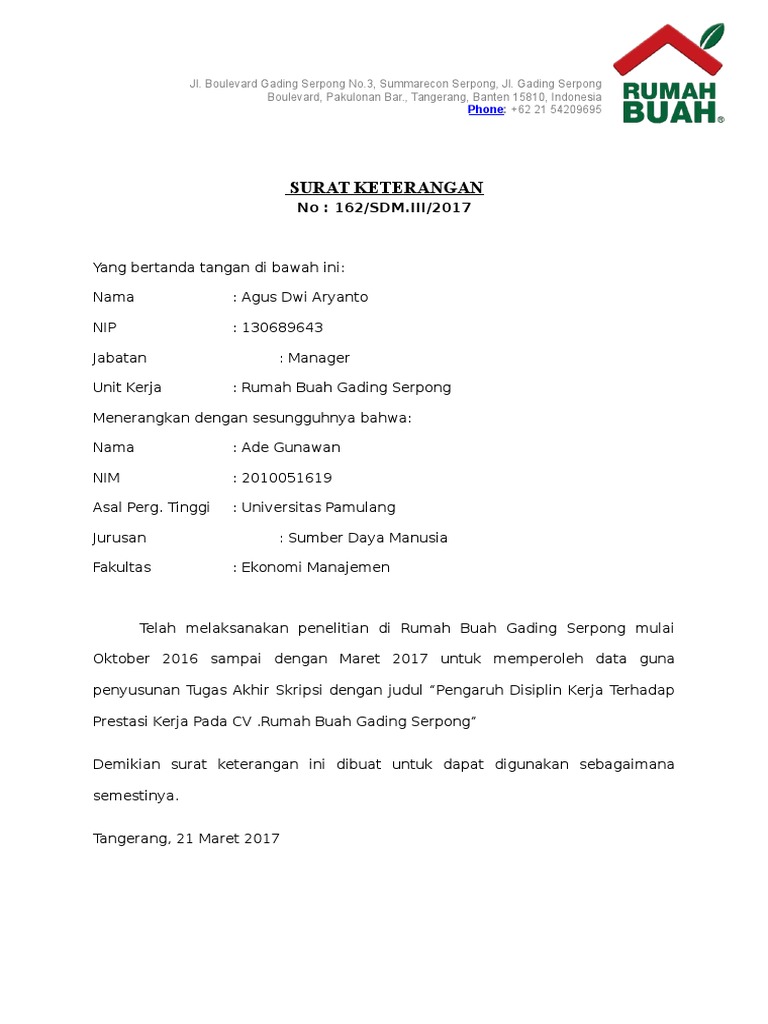 Surat Keterangan Riset | PDF