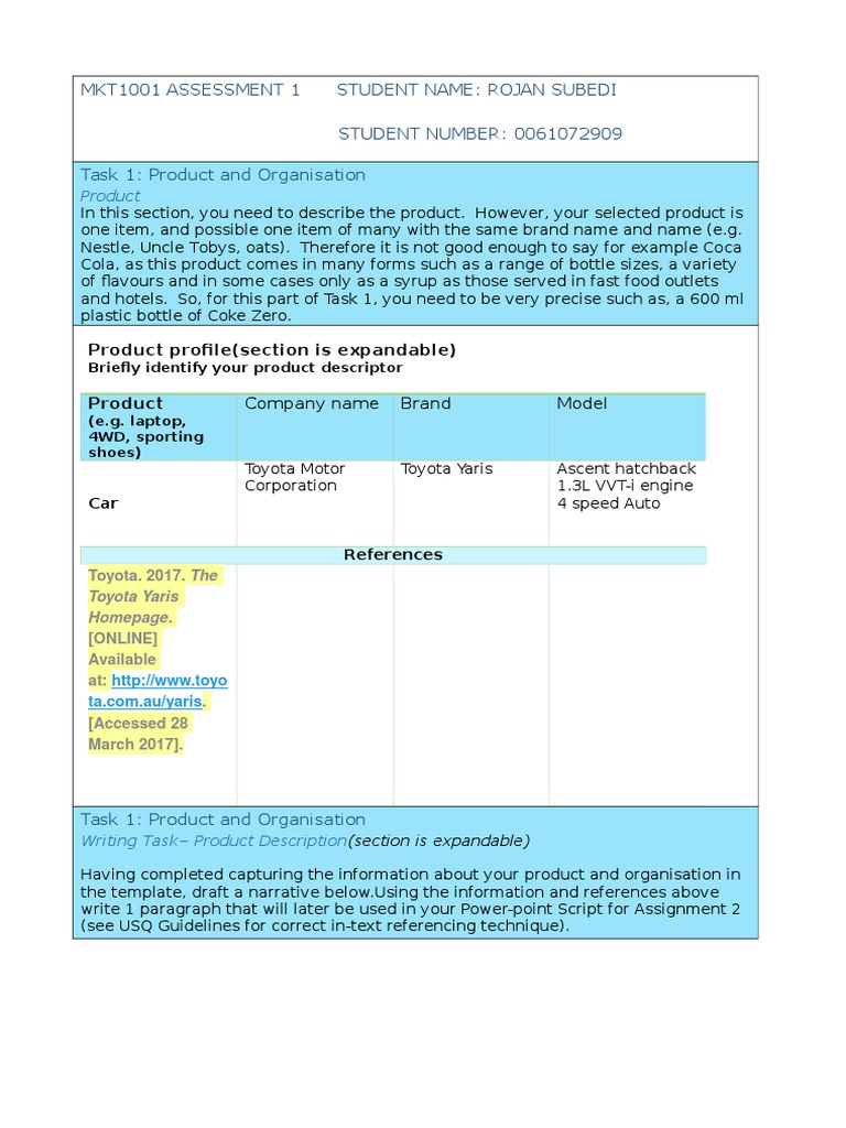 MKT 1001 Assessment 1 Template Marking Criteria Subedi Rojan 0061072909 ...