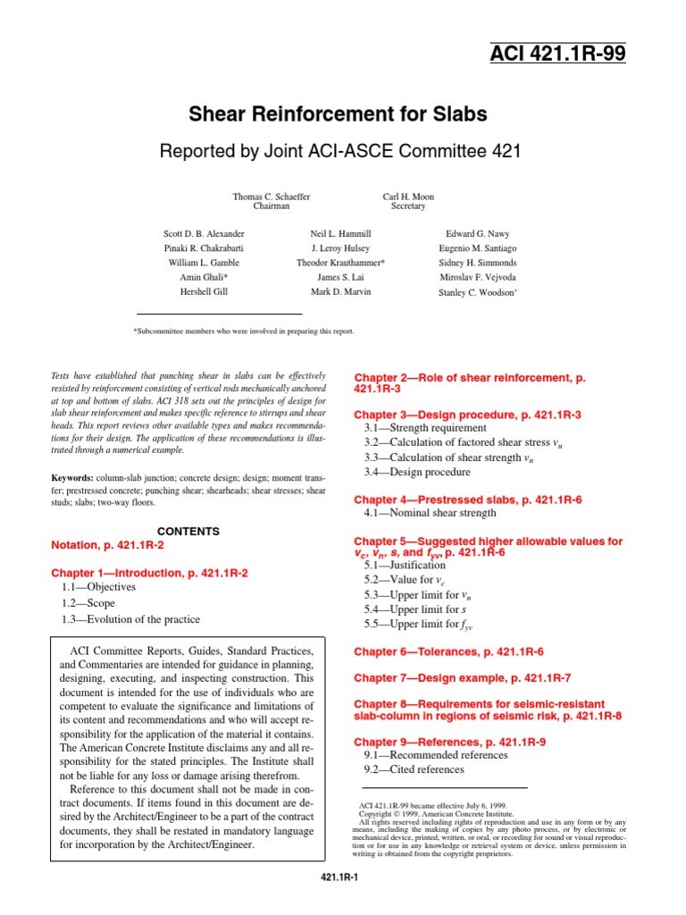 ACI 421.1R-99: Reported by Joint ACI-ASCE Committee 421 | PDF | Shear ...