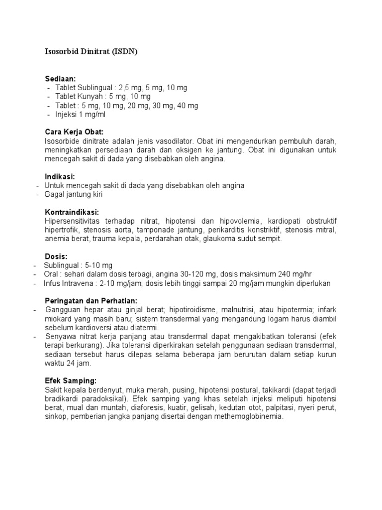 Kontraindikasi dan Dosis Isosorbid Dinitrat | PDF