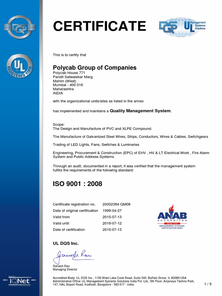 1. ISO 9001.pdf | Cable | Wire