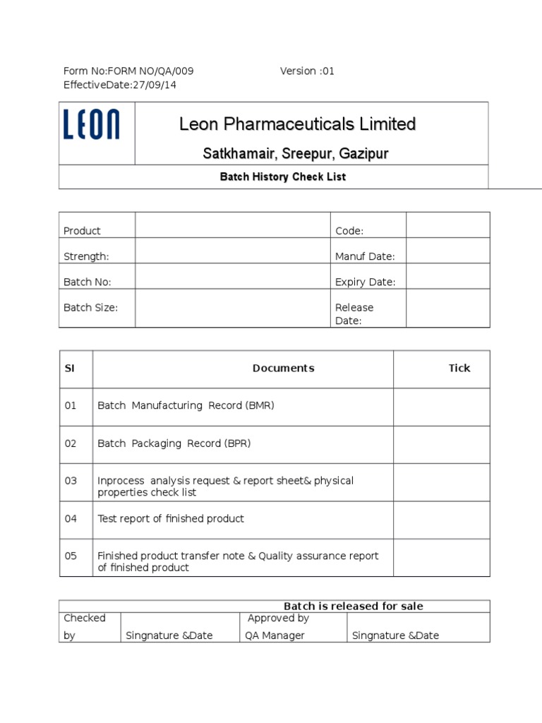 Batch History Check List 1 | PDF | Business | Technology & Engineering