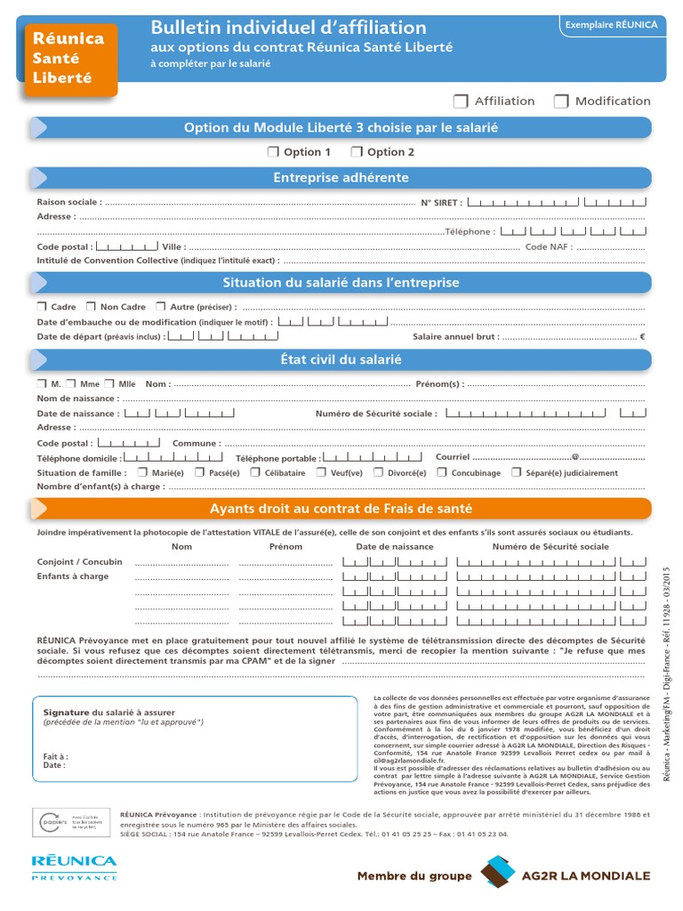 Bulletin D'adhesion Mutuelle | PDF | Conjoint | Données personnelles