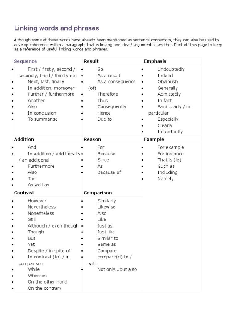 Linking Words and Phrases | PDF | Argument | Linguistics