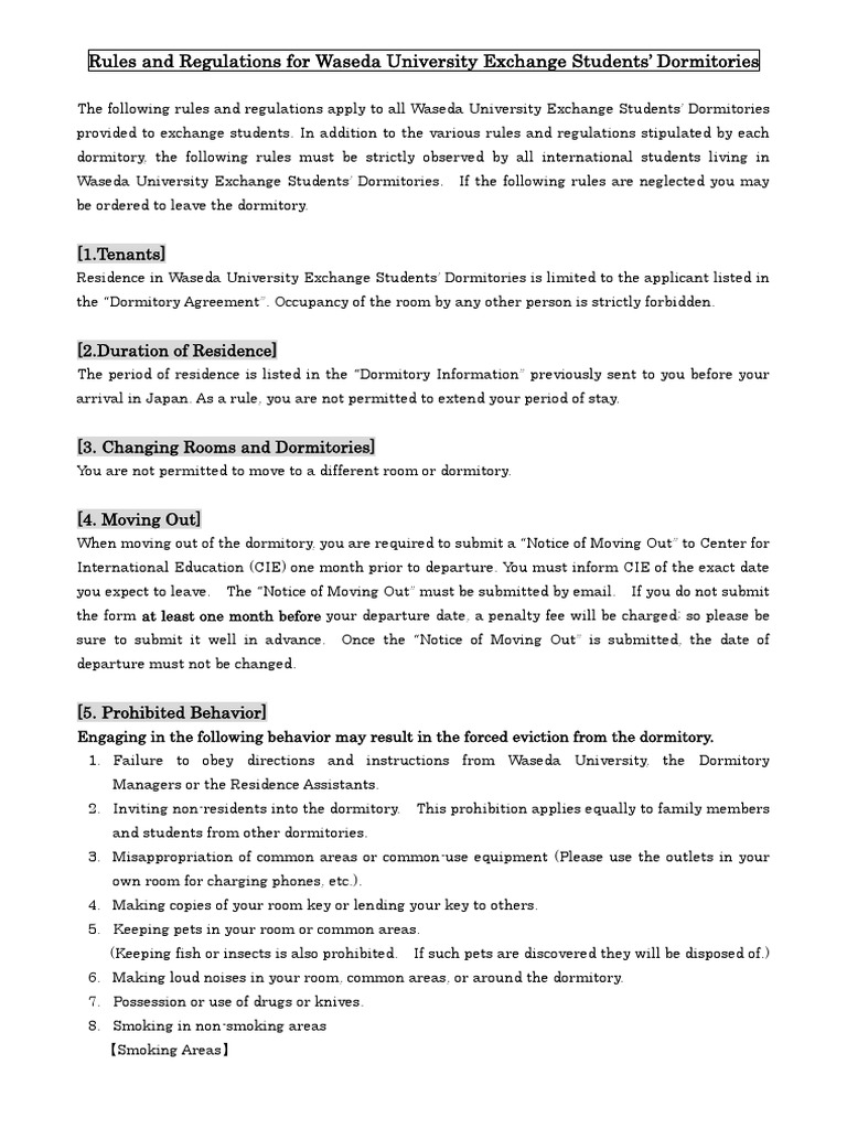 Rules and Regulations For All International Houses | PDF | Fee | Dormitory