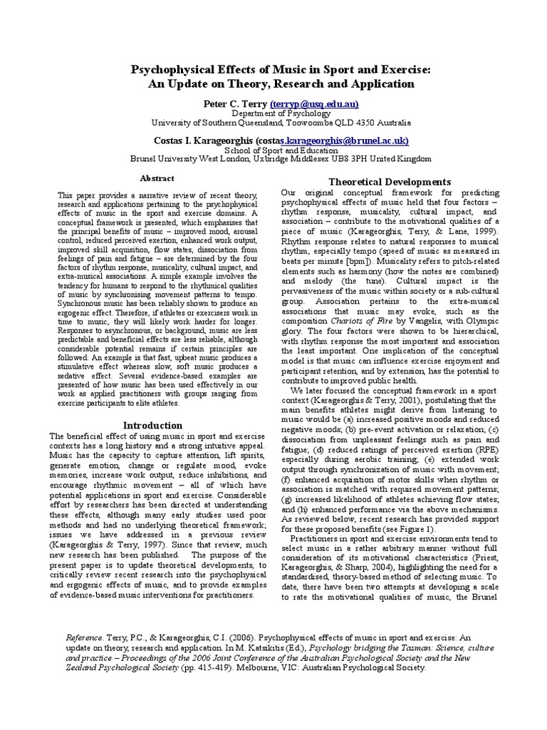 Effects of Music on Sports Performance | PDF | Self-Improvement | Wellness