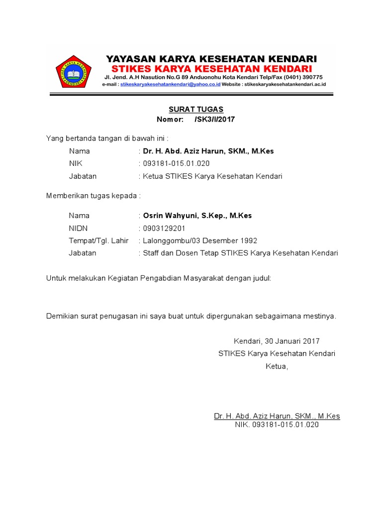 Surat Tugas Dr. Osrin Wahyuni | PDF | Pengembangan Diri | Sains ...
