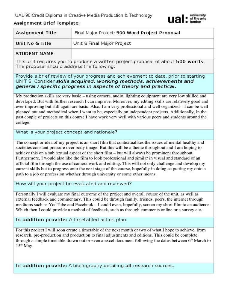 UNIT 8 500 Word Prokect Propsal | PDF