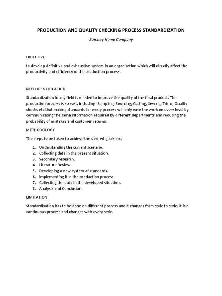 Production and Quality Checking Process Standardization: Bombay Hemp ...