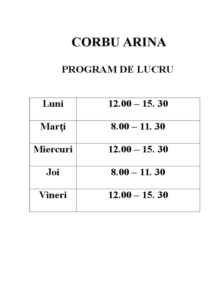 Program de Lucru | PDF