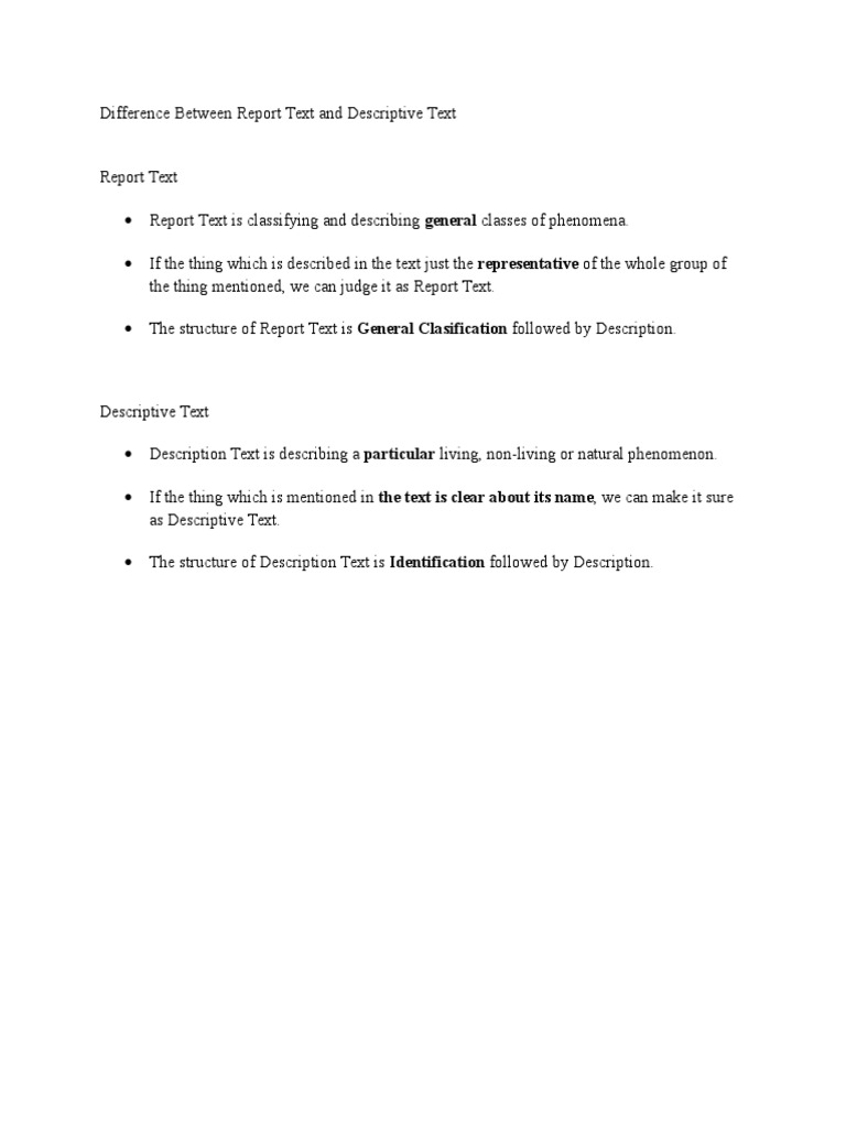 Difference Between Report Text and Descriptive Text | PDF