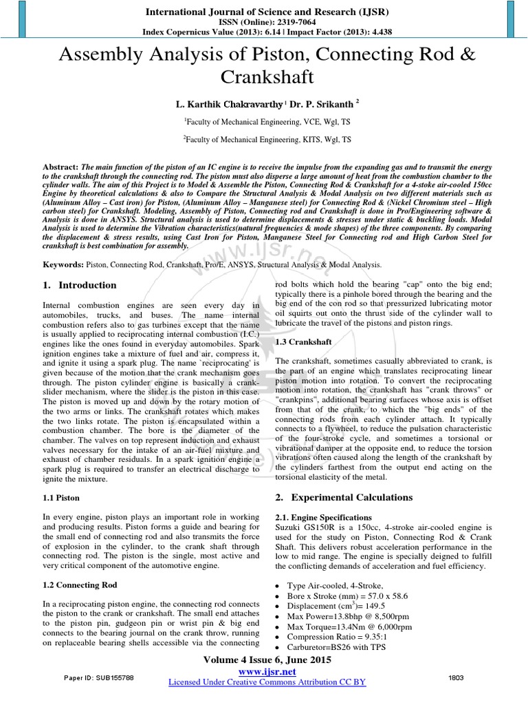 Assembly Analysis of Piston, Connecting Rod & Crankshaft | PDF ...